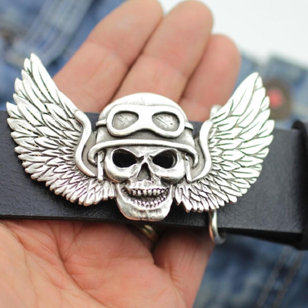 Skull Biker Belt Buckle, Angle of Death Belt Buckle, Motorcyle Rider ...