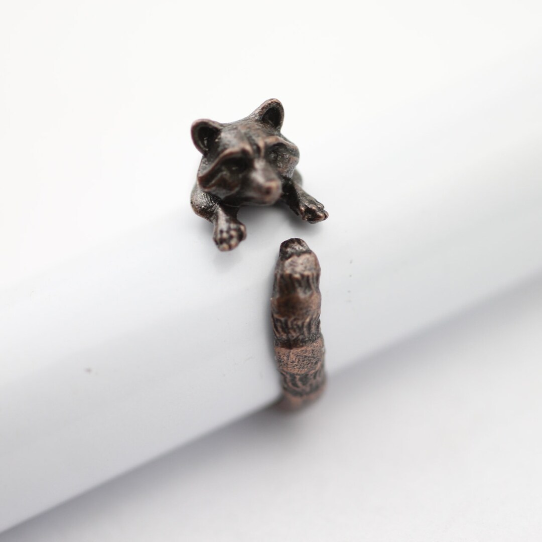 Copper Raccoon Ring, Animal Ring, Spiral Ring, Wrap Ring, Adjustable ...