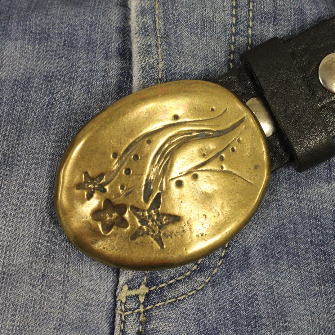Star Belt Buckle Brass Oval Belt Buckle Flower Belt Buckle - Etsy