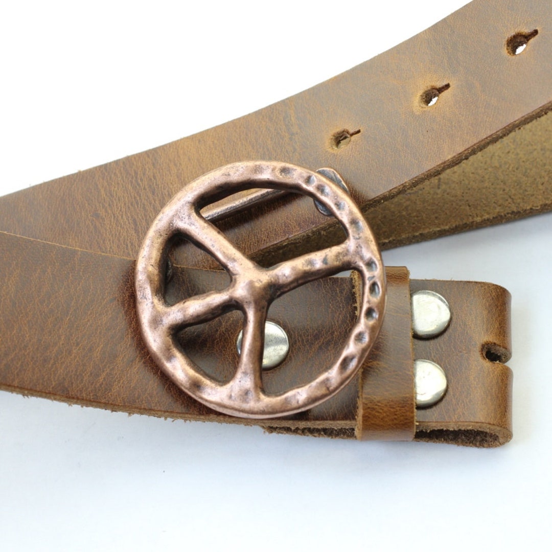 Copper Buckle, Peace Sign Belt Buckle, Leather Buckle, Buckle for Snap ...