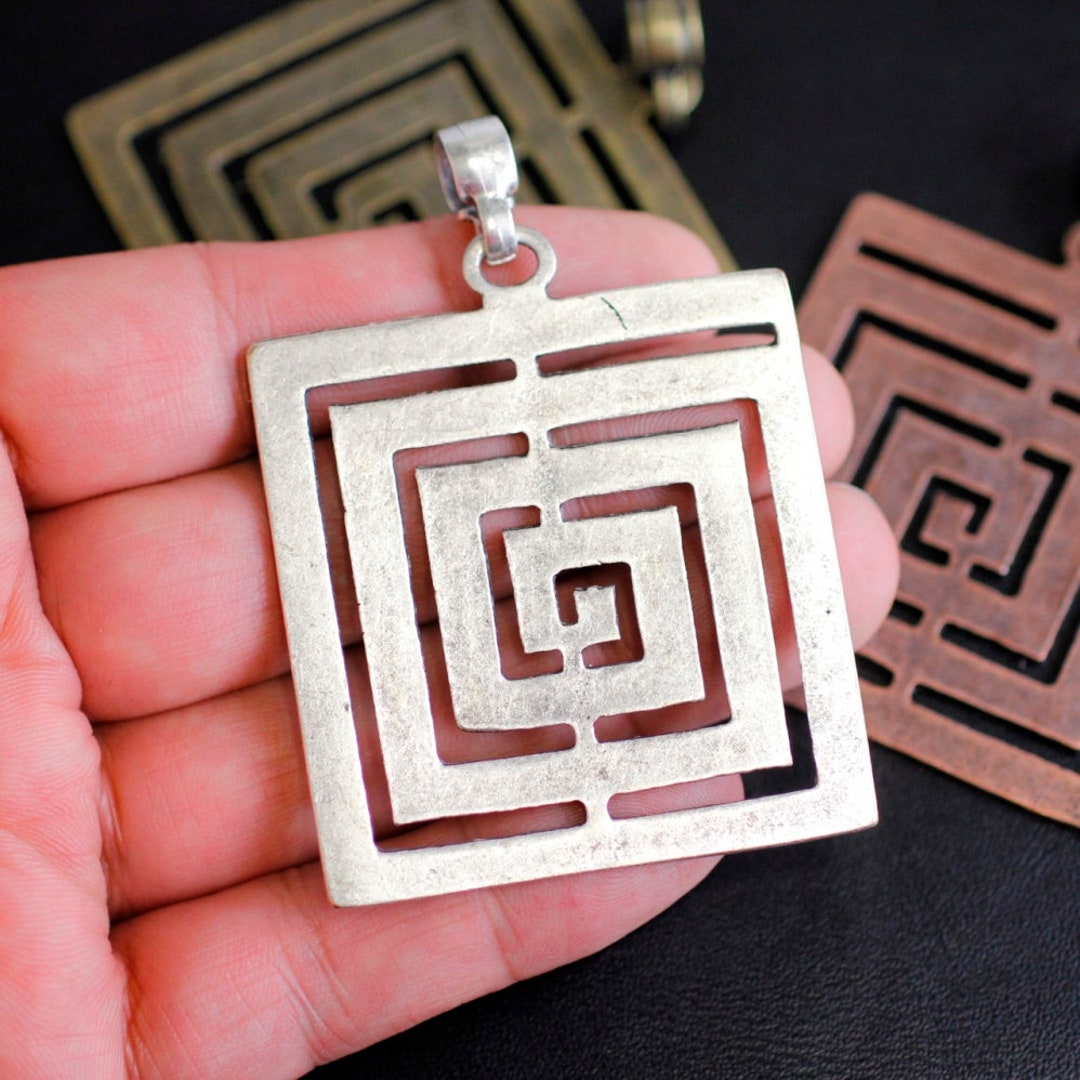 Square Labyrinth Pendant, Spiral Square Pendant, Silver Jewelry Making ...