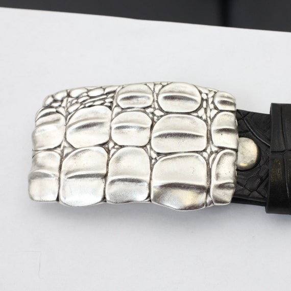 Antique Silver Caiman Belt Buckle, Alligator Skin Bel… - Gem