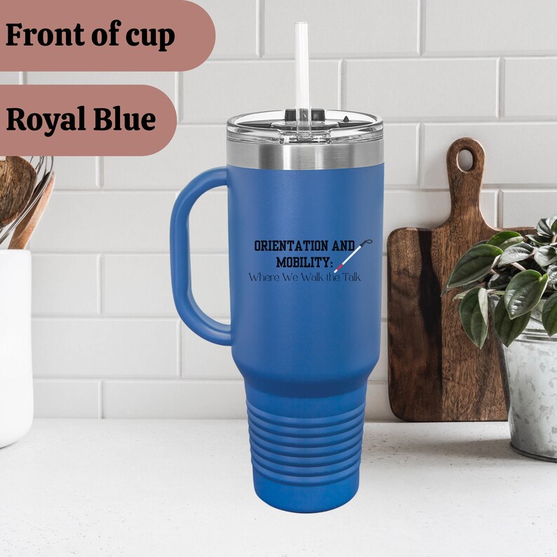 Personalized O&M Instructor Insulated 40oz Travel Mug, White Cane ...