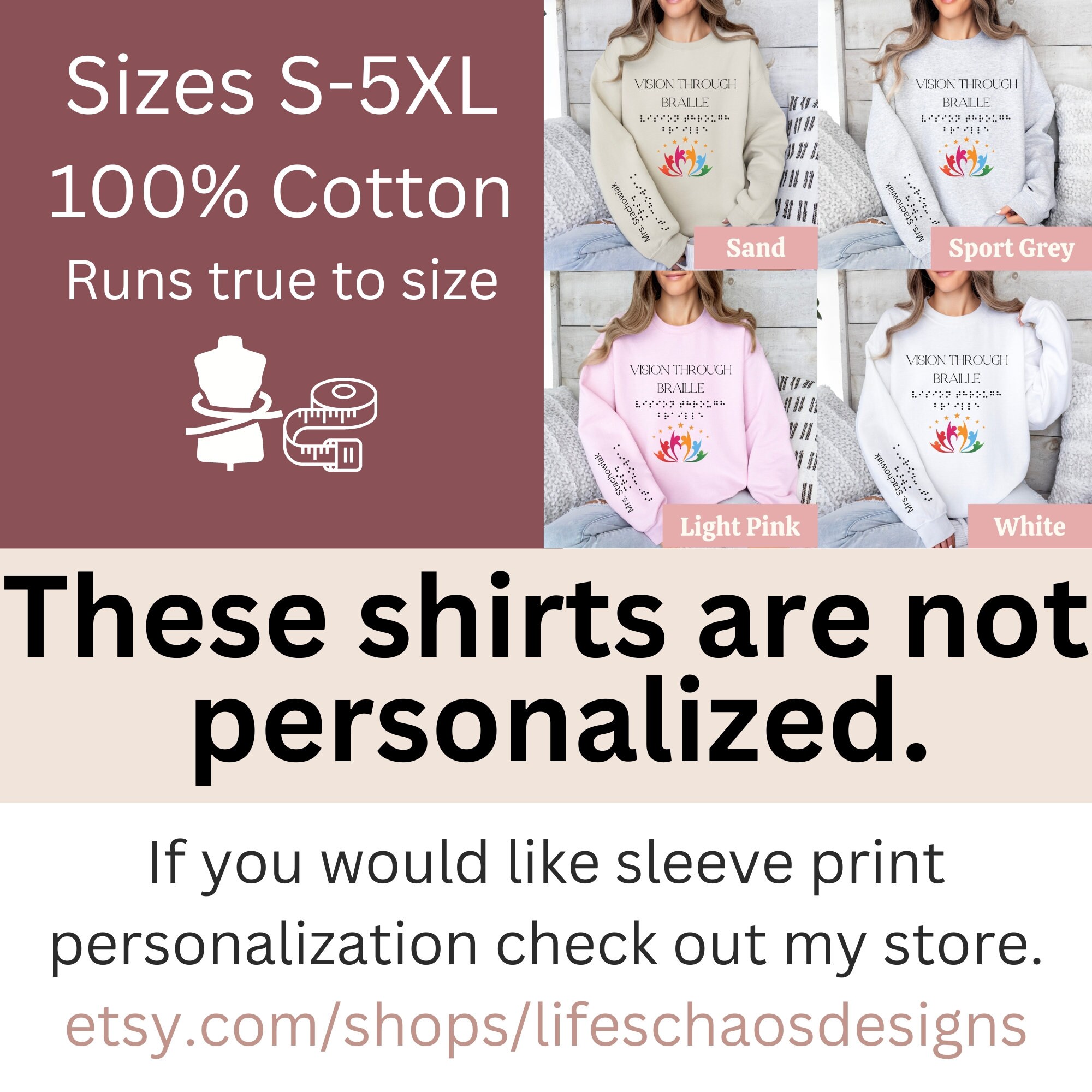Personalized Vision Through Braille Sleeve Print Sweatshirt ...