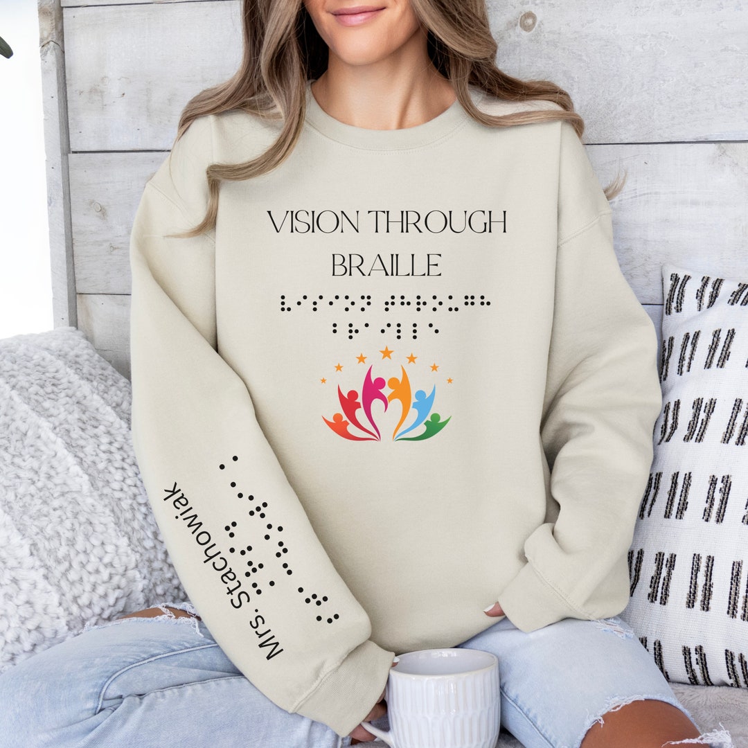 Personalized Vision Through Braille Sleeve Print Sweatshirt ...