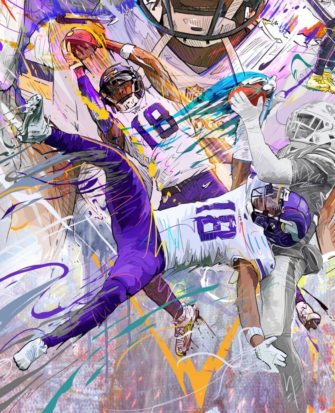 Justin Jefferson Canvas Catch of the Year Griddy Sports Wall Art Man ...