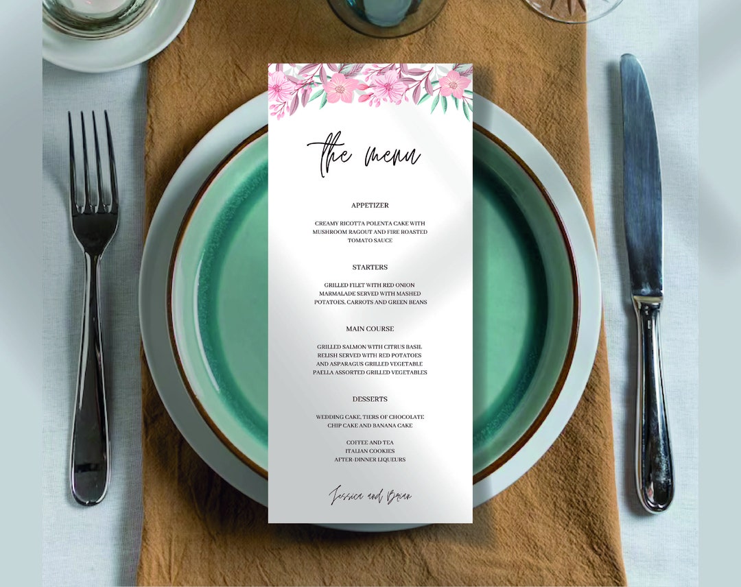 Modern Script Wedding Menu Template Minimalist Wedding Dinner - Etsy