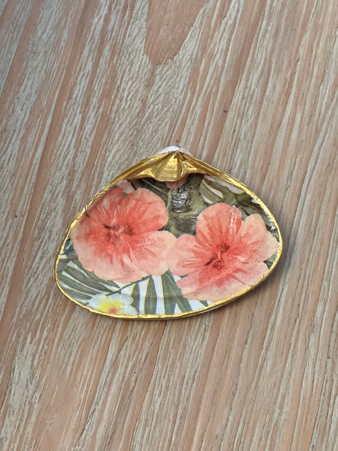 Floral Decoupage Clam Shell Ring Dish Shell Decor - Etsy