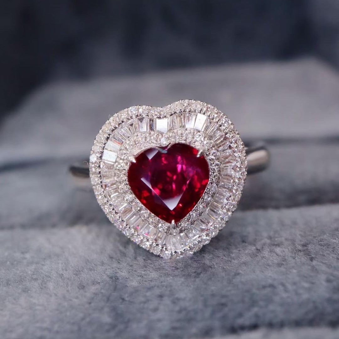Very Unique Heart Cut Ruby Ring Gorgeous Ruby Ring 925sterling Silver ...