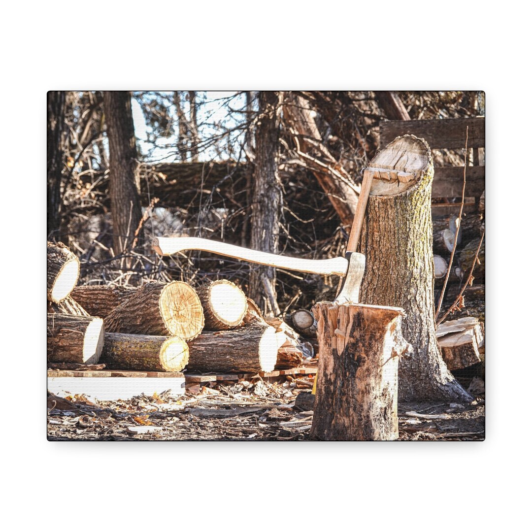 Axe and Woodpile Farmhouse Wall Art Canvas Print for Home Office ...