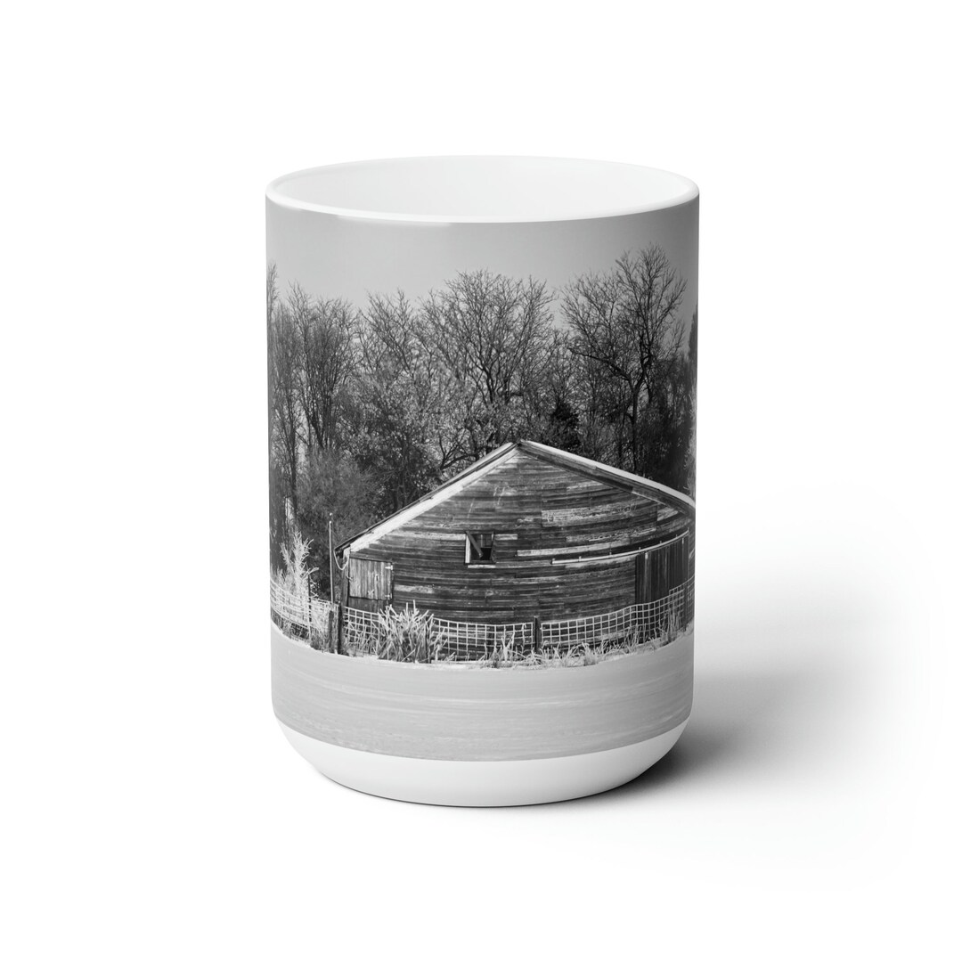 Picture of Old Barn in Winter Black and White Coffee Mug Picture of ...