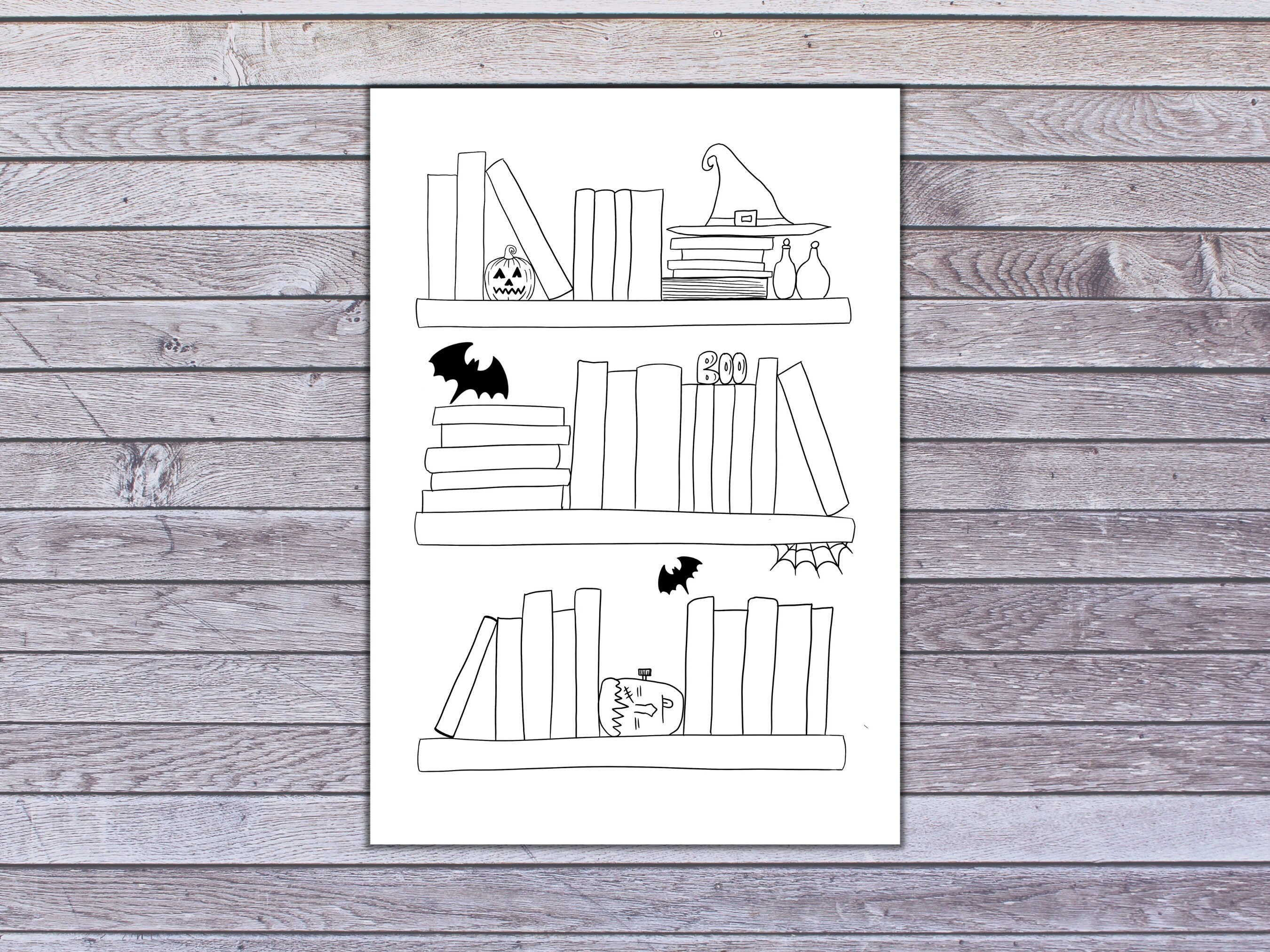 Digital Printable Bookshelf halloween Themed Book Lovers - Etsy