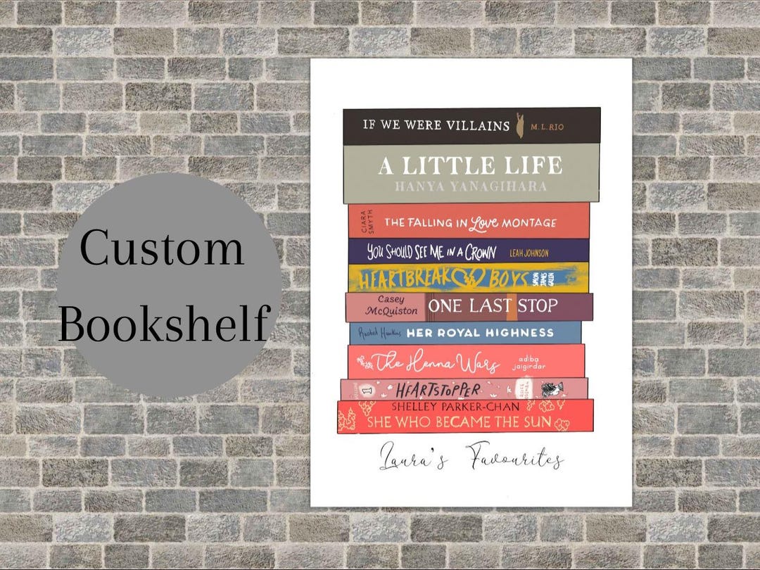 Book Spine Illustration - Customised Book Stack Print, Book Wall Art ...