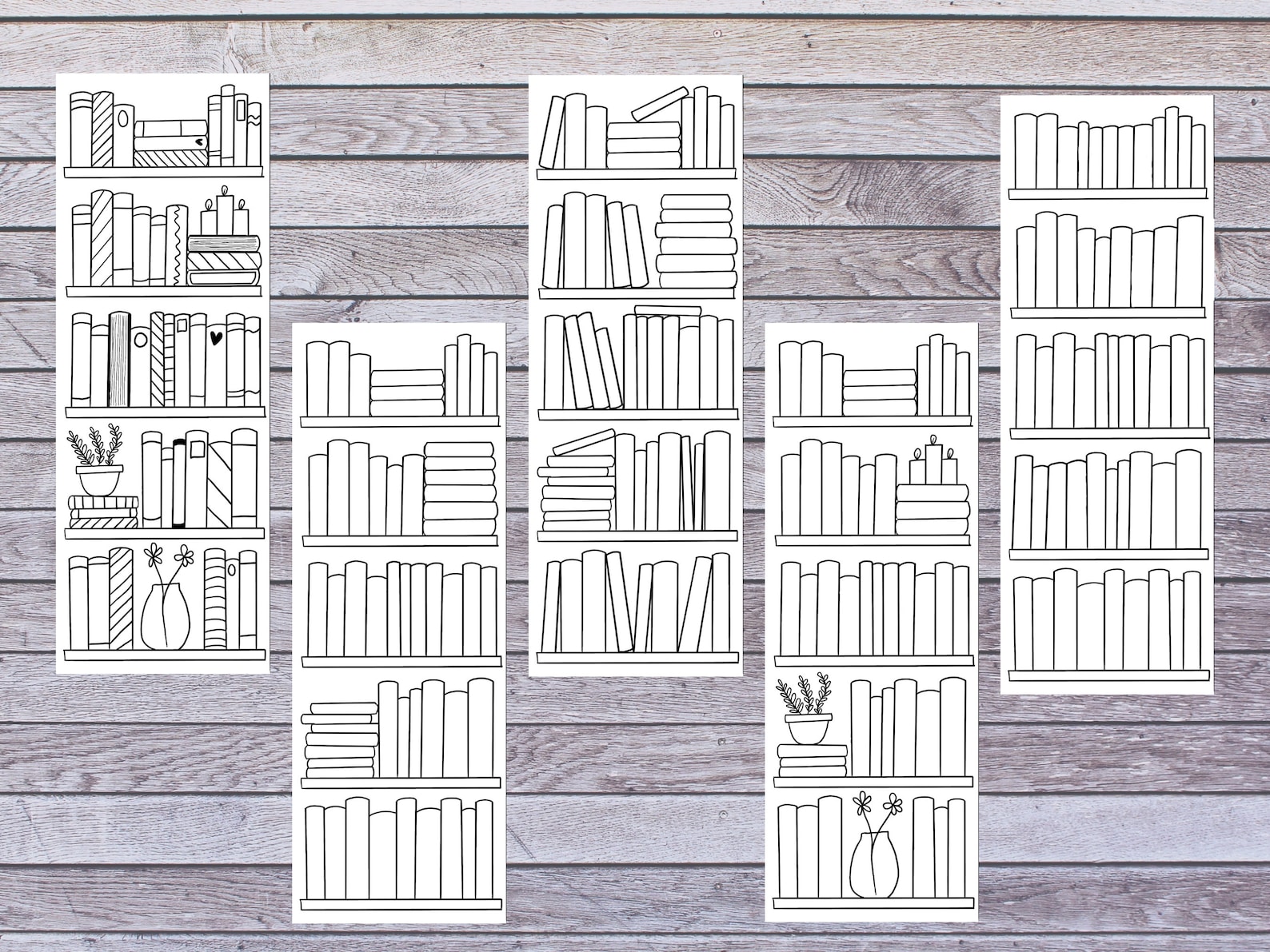 Printable Colouring Bookshelf Bookmarks Digital Bookmarks - Etsy