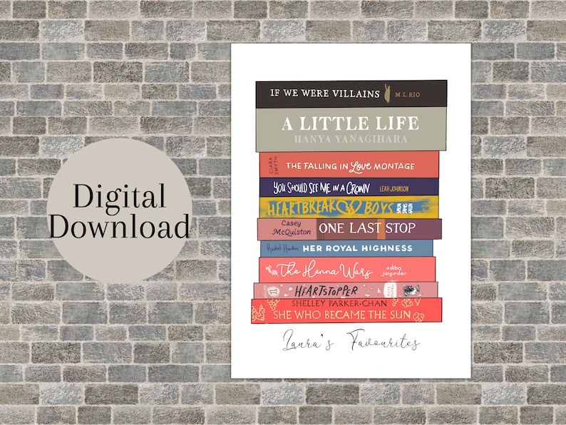 Book Spine Illustration Customised Book Stack Digital Print - Etsy