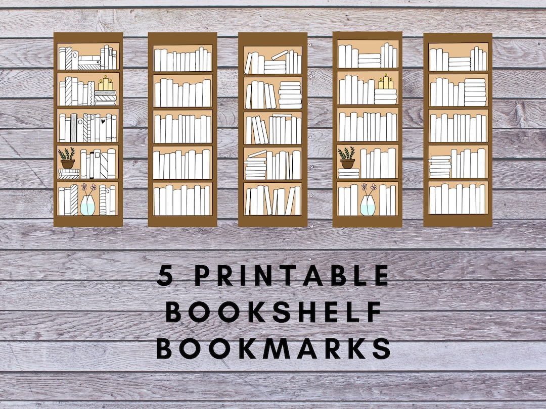 Printable Colouring Bookcase Bookmarks, Digital Bookmarks With ...