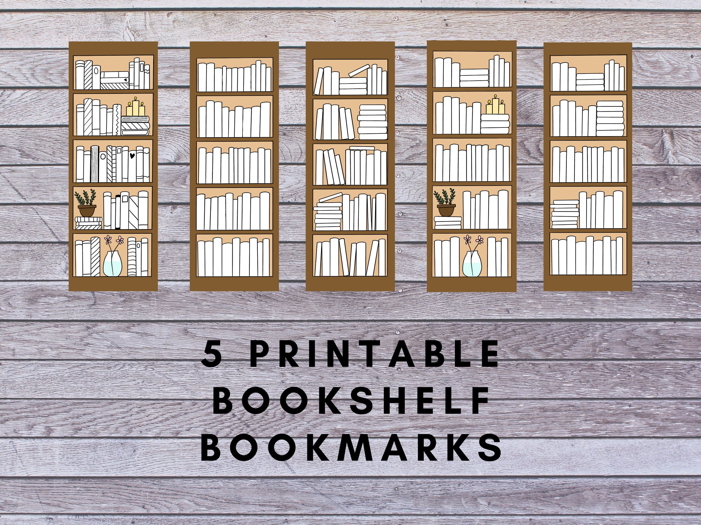 Printable Colouring Bookcase Bookmarks, Digital Bookmarks With ...