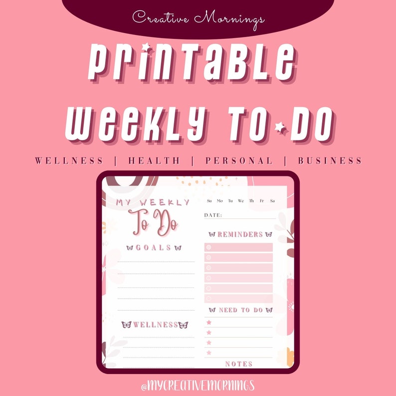 Digital Printable Weekly To-do Planner - Etsy