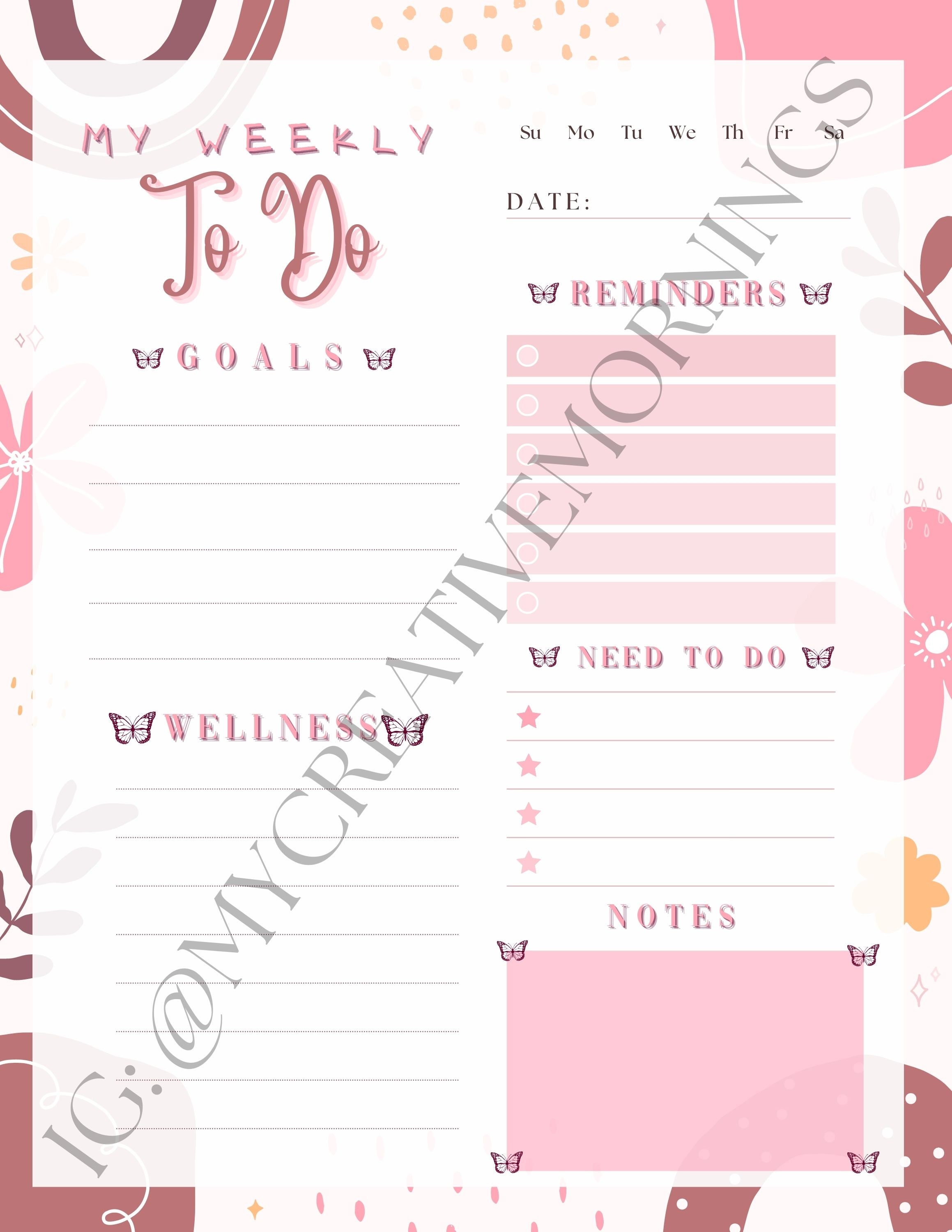 Digital Printable Weekly To-do Planner - Etsy