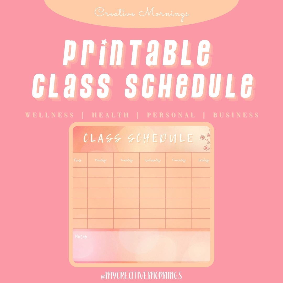 Digital Printable Weekly Class Schedule - Etsy