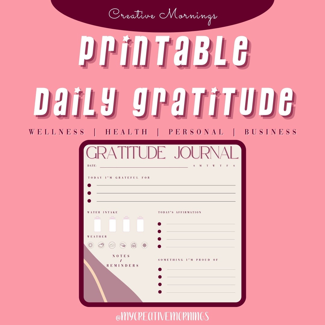 Digital Printable Daily Gratitude Journal Page - Etsy