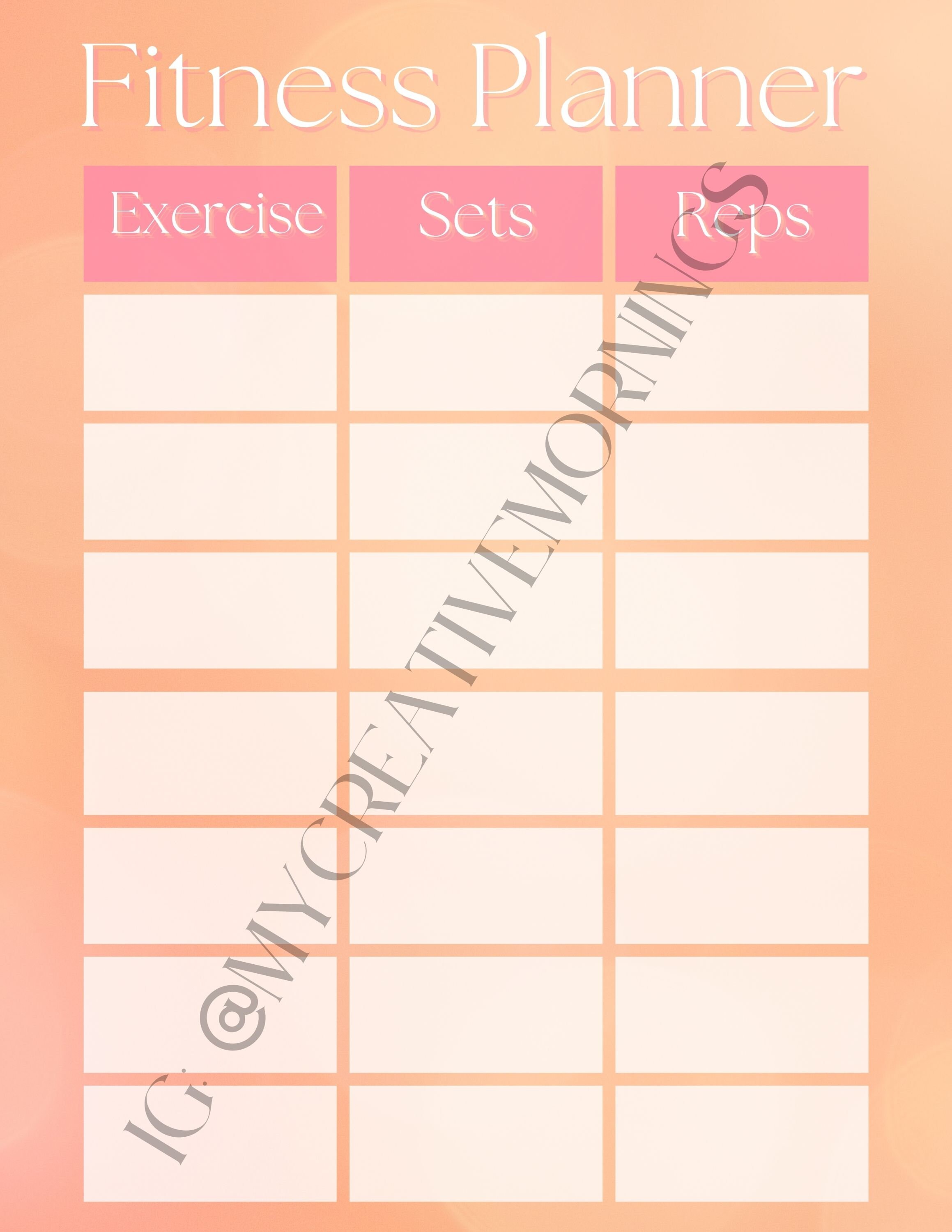 Digital Printable Daily Fitness Planner- Reps & Sets Tracker - Etsy