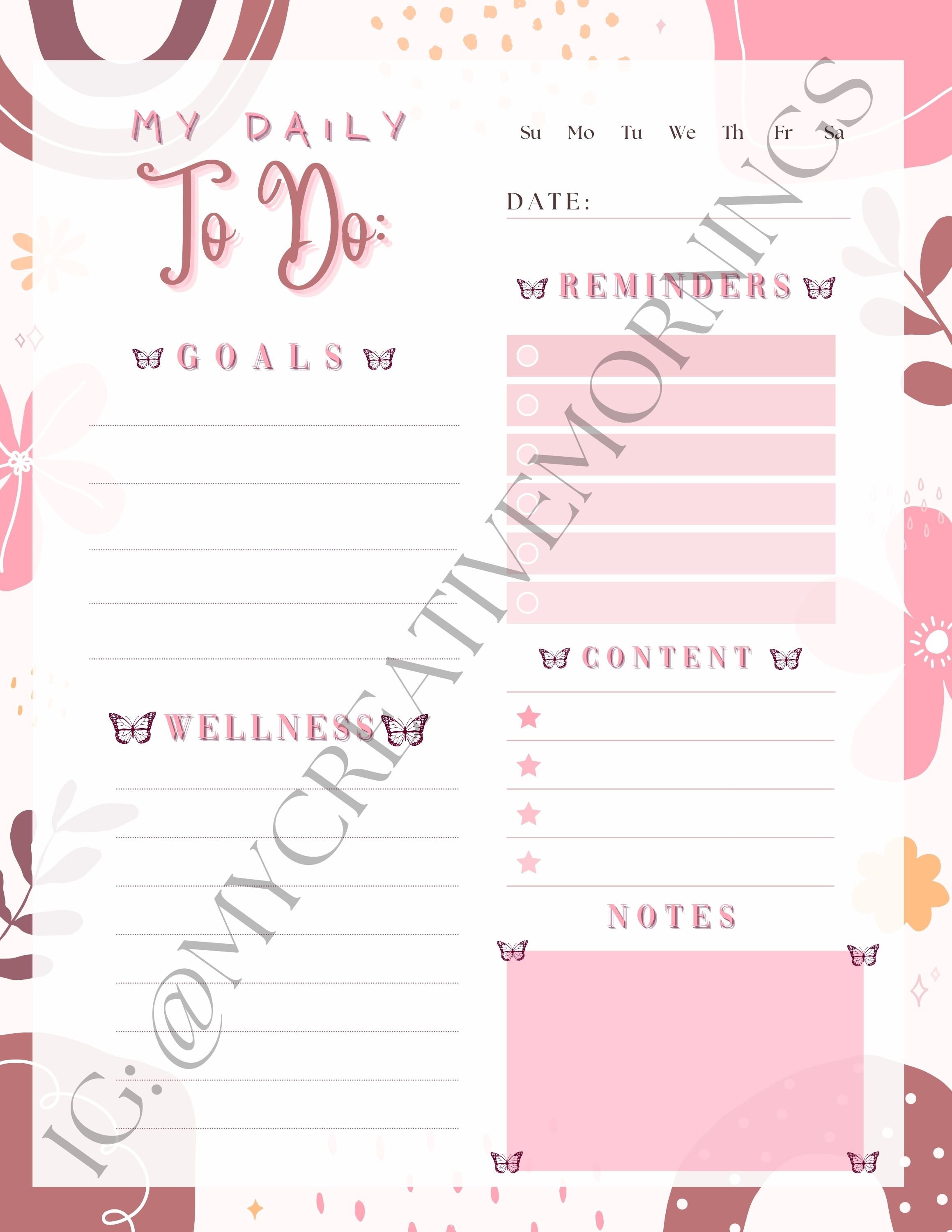 Digital Printable Daily to Do List- Pink and Maroon - Etsy