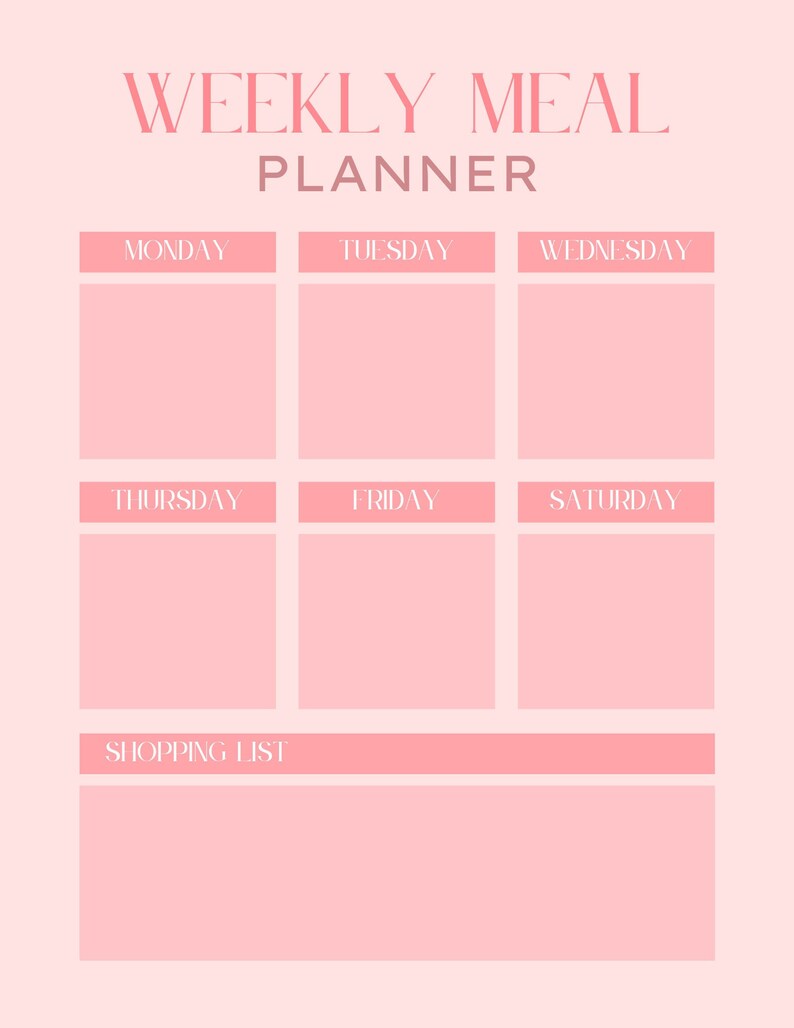 Weekly Meal Planner - Pastel Pink - Etsy