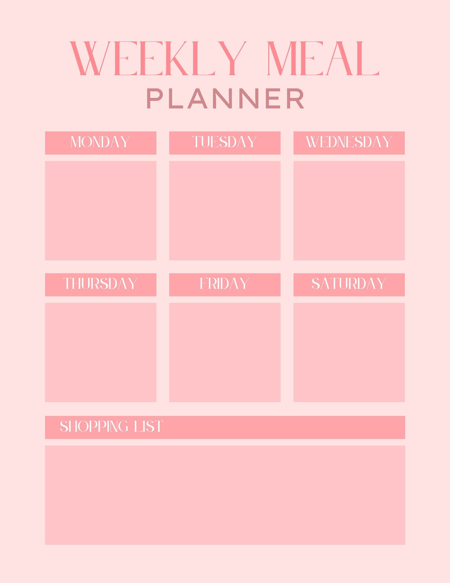 Weekly Meal Planner - Pastel Pink - Etsy