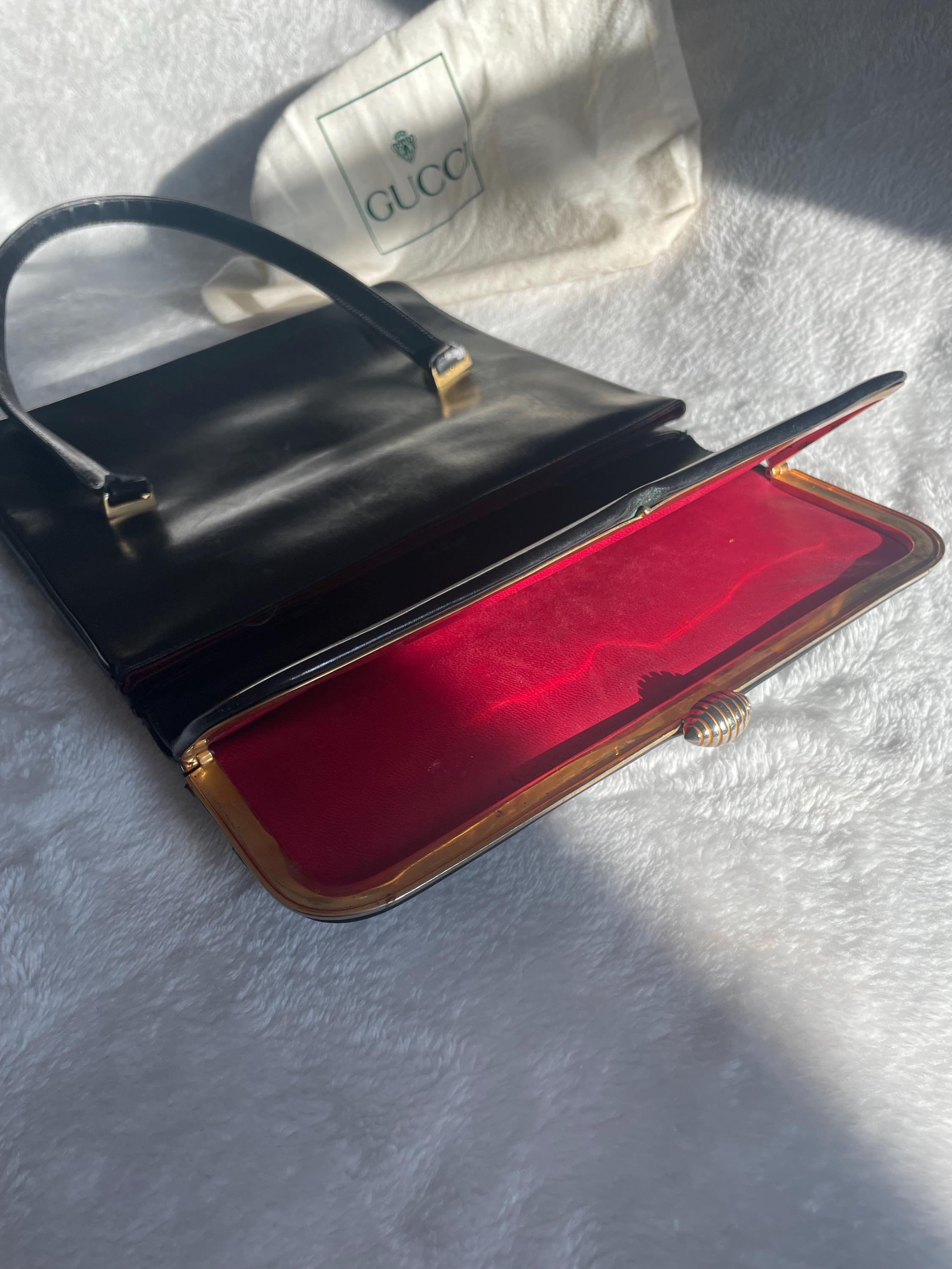 Vintage Gucci Purse Handbag | 1950’s - 1960’s | Black Leather With Red ...