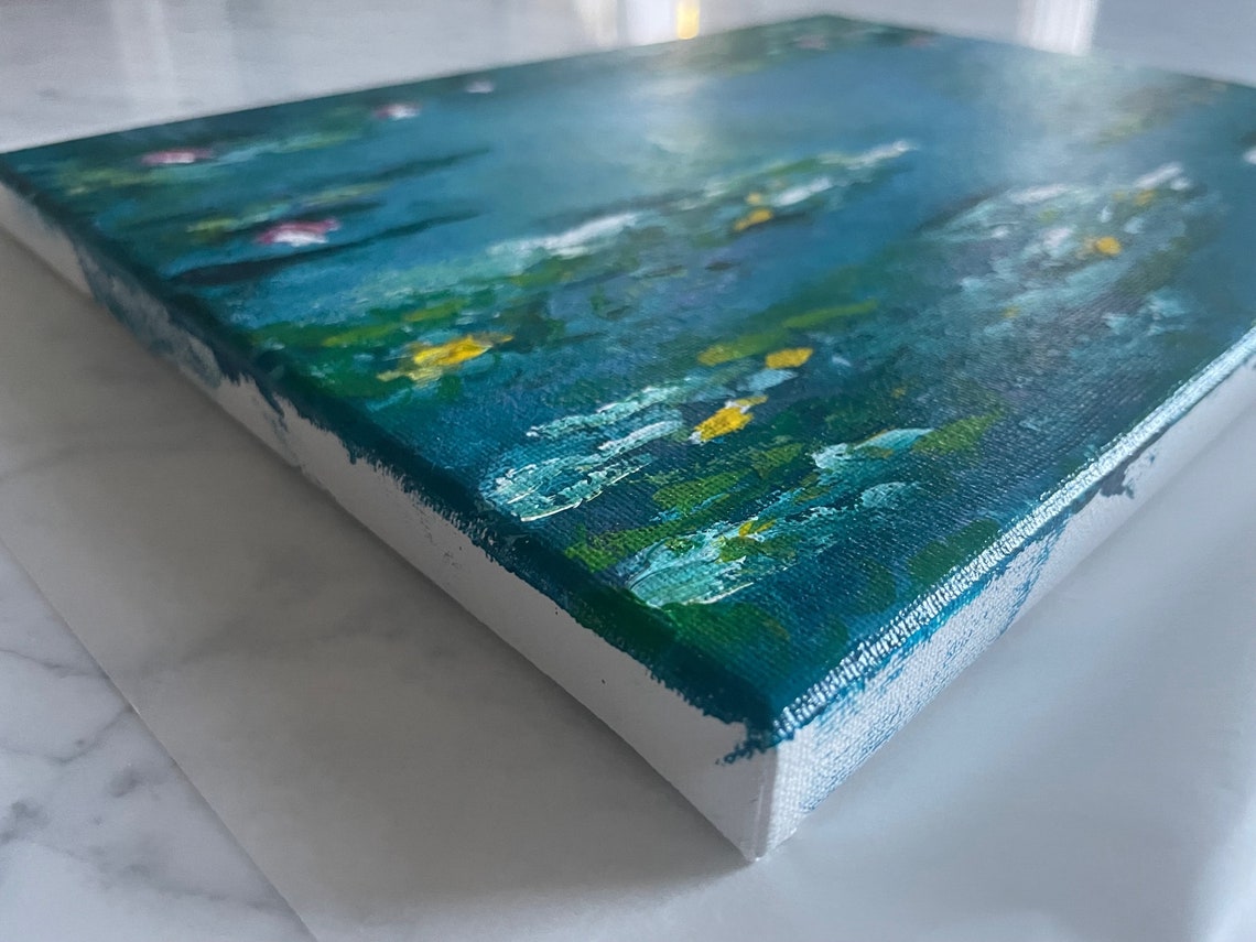 Water Lilies Lily Pad Impressionist Style Acrylic Painting on - Etsy