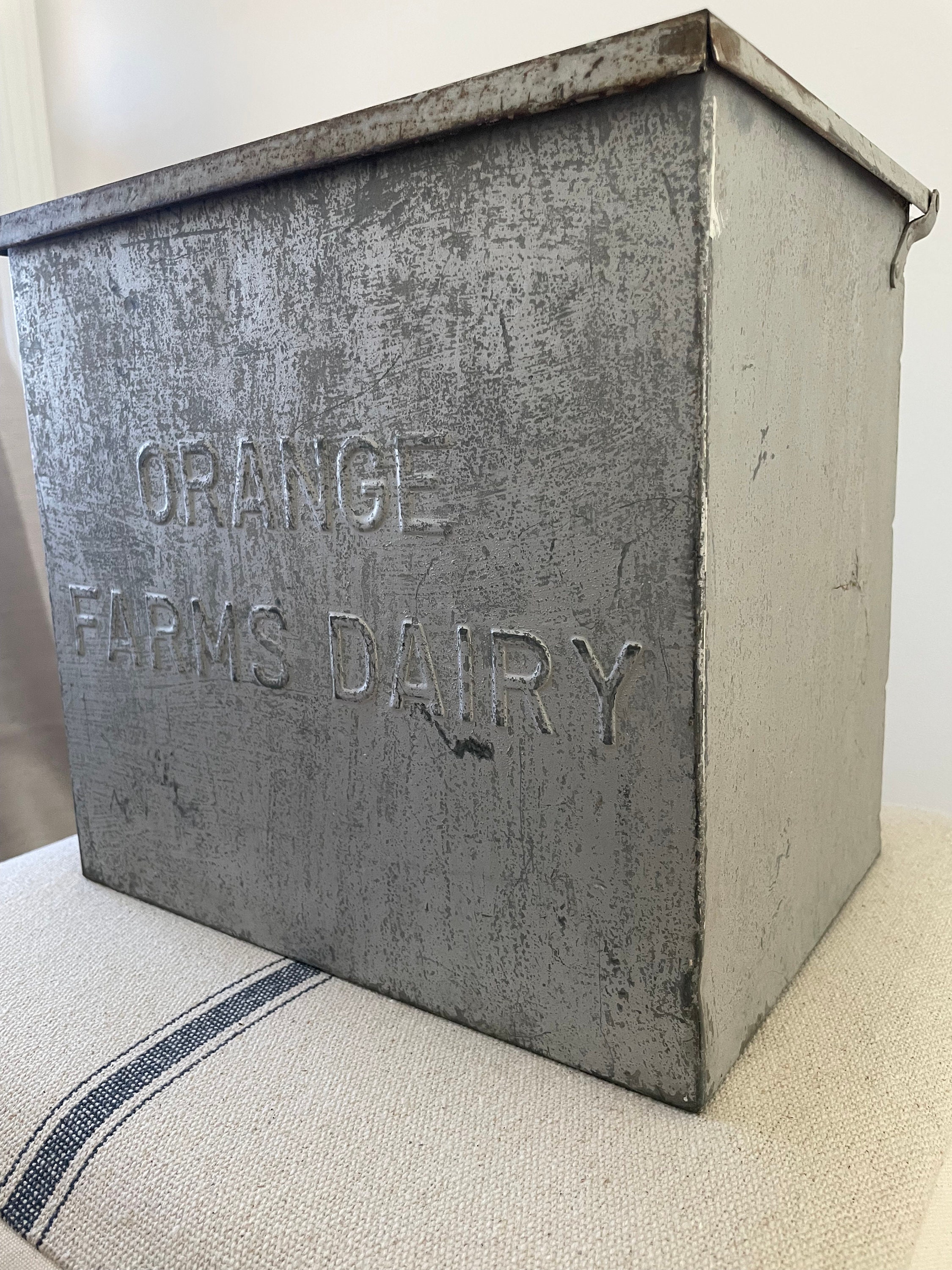 Vintage | Orange Farms Dairy Milk Box | Galvanized Metal | Garden Tool ...