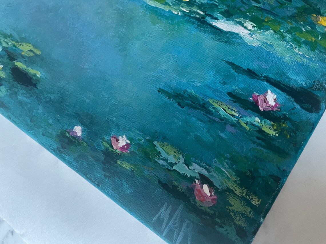 Water Lilies Lily Pad Impressionist Style Acrylic Painting on - Etsy