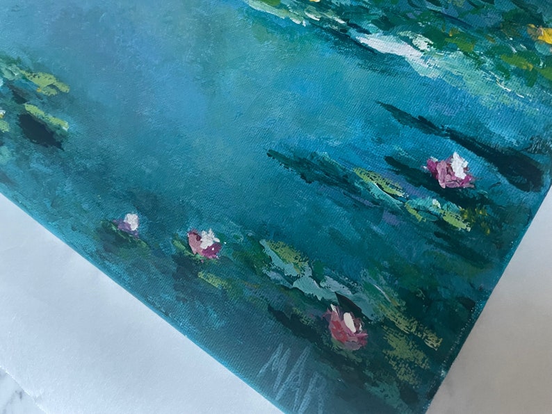 Water Lilies Lily Pad Impressionist Style Acrylic Painting on Canvas ...