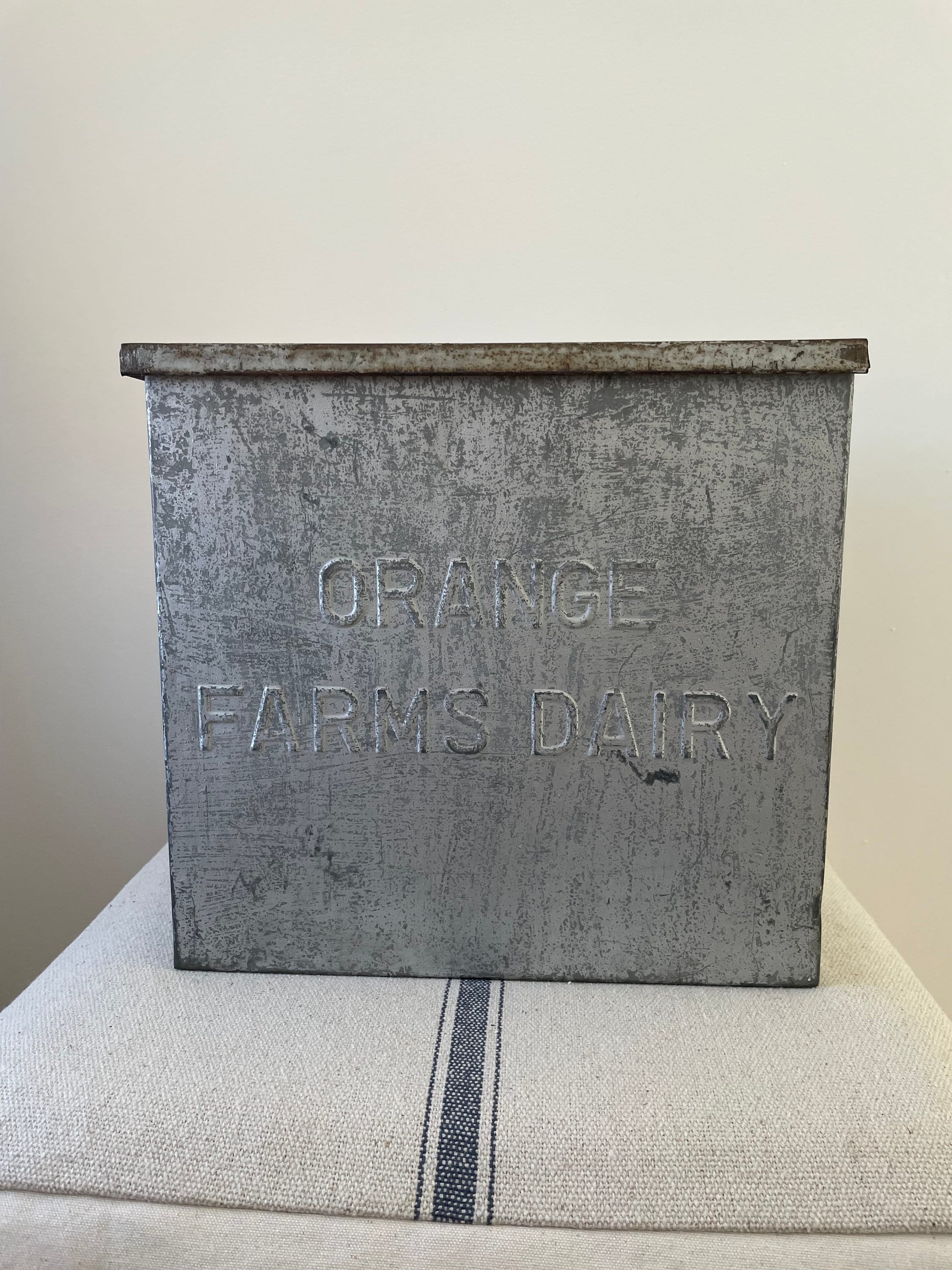 Vintage | Orange Farms Dairy Milk Box | Galvanized Metal | Garden Tool ...