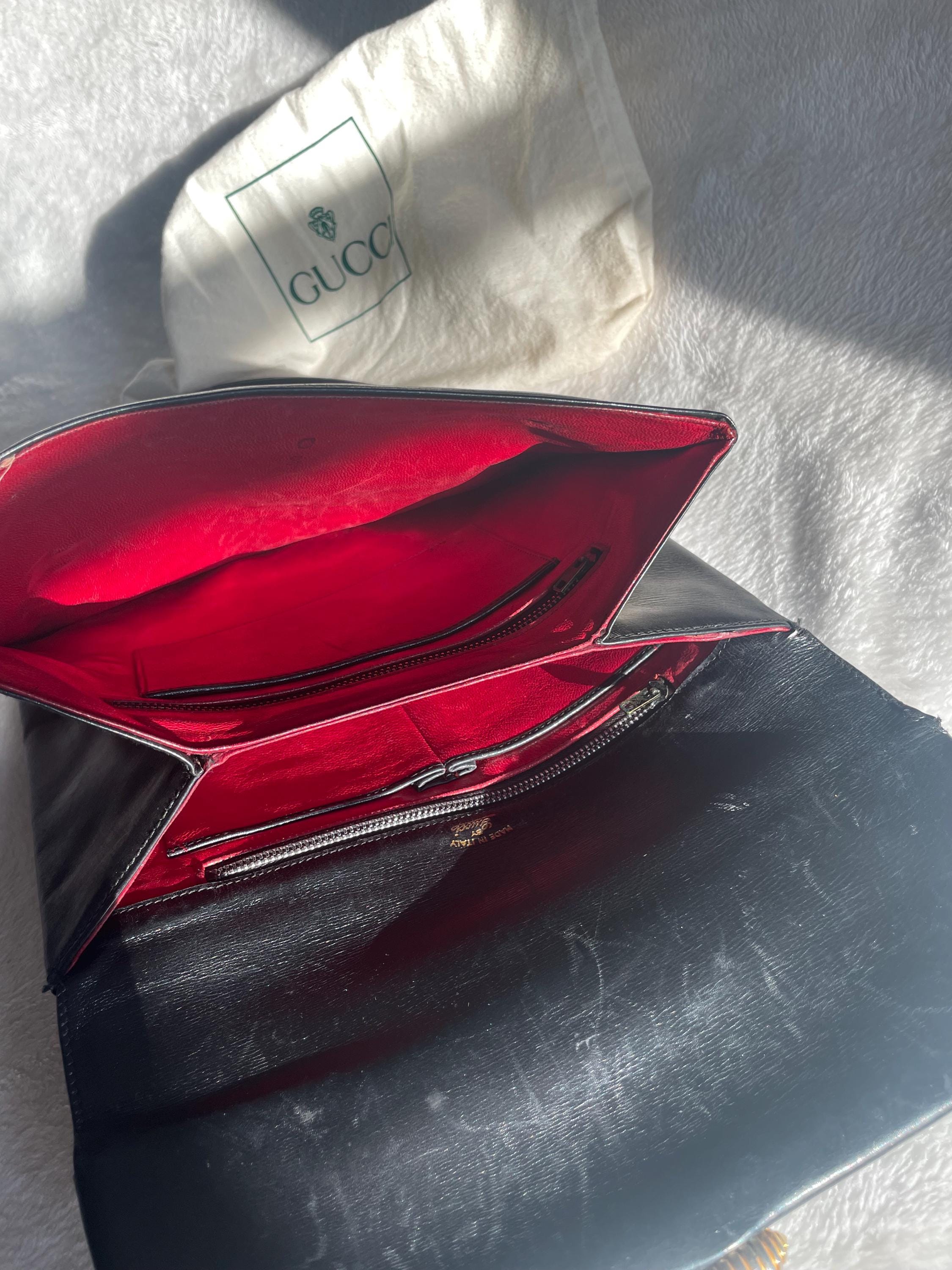 Vintage Gucci Purse Handbag 1950s 1960s Black Leather With Red Leather ...