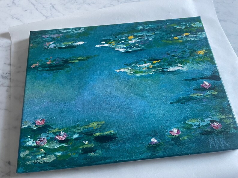 Water Lilies Lily Pad Impressionist Style Acrylic Painting on - Etsy