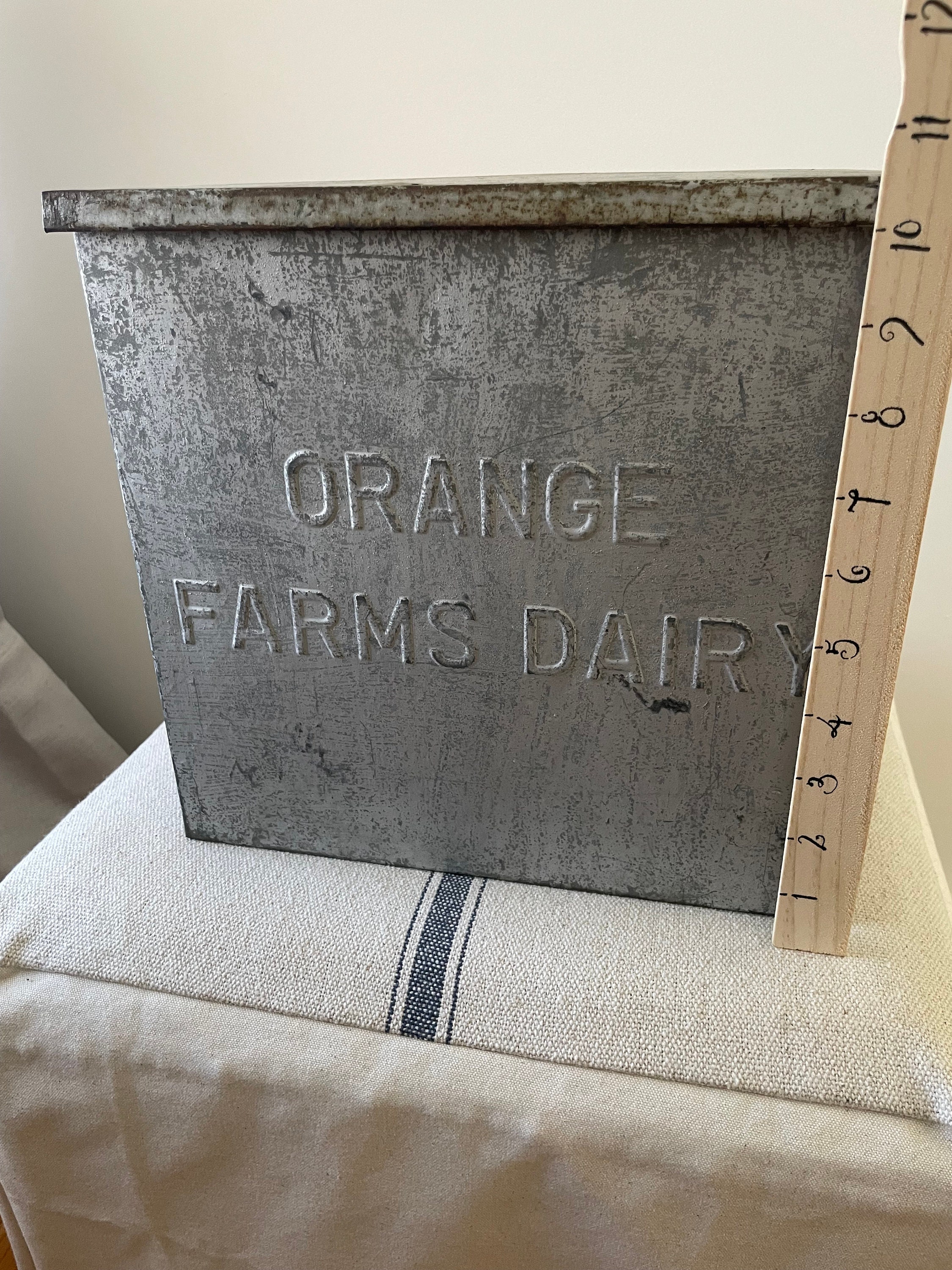 Vintage | Orange Farms Dairy Milk Box | Galvanized Metal | Garden Tool ...