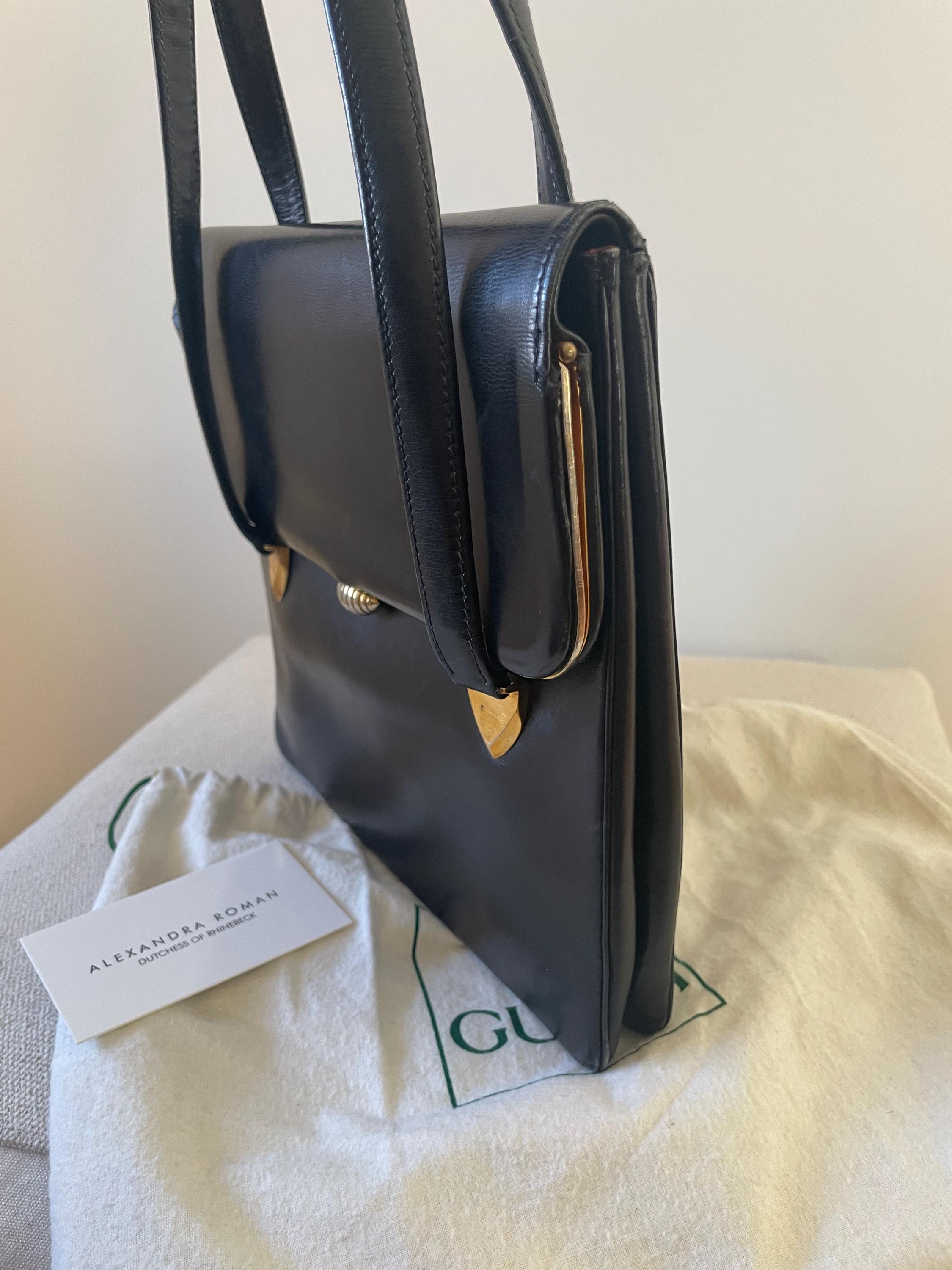 Vintage Gucci Purse Handbag | 1950’s - 1960’s | Black Leather With Red ...