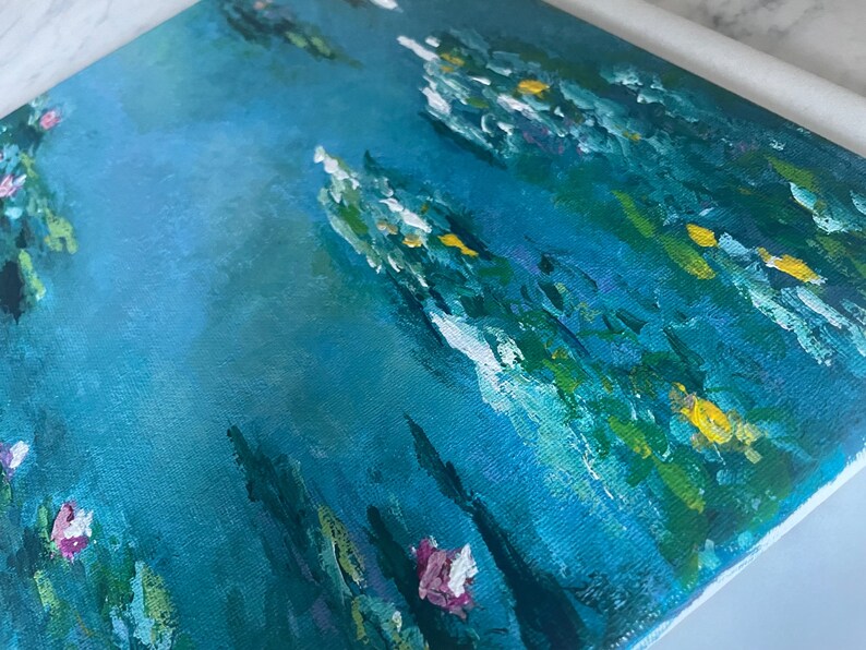 Water Lilies Lily Pad Impressionist Style Acrylic Painting on Canvas ...