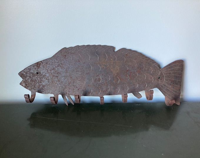 Artist Signed Vintage Wrought Iron Hand Forged Fish Sculpture With Coat ...