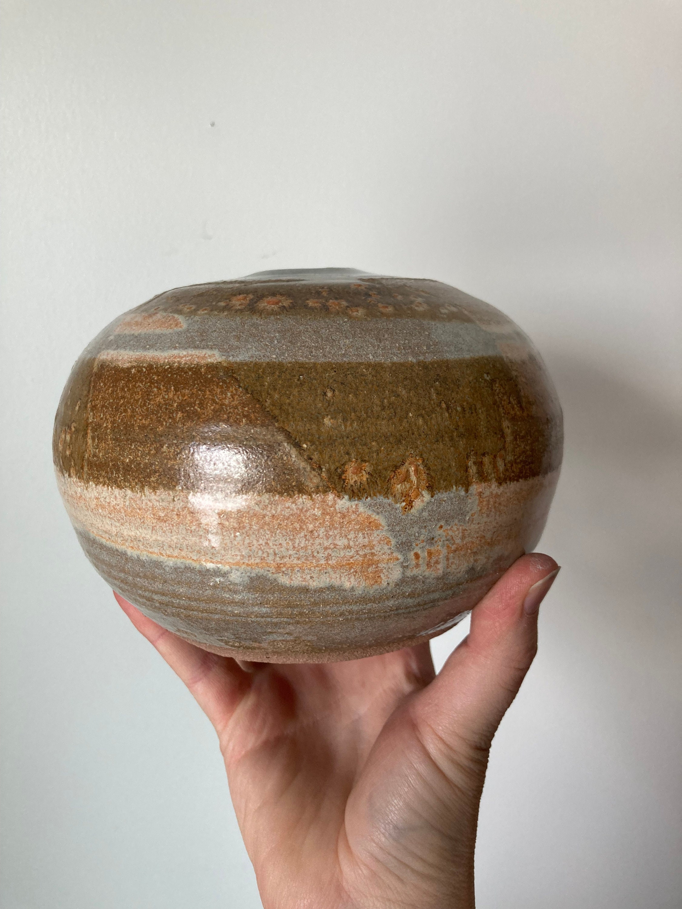 Vintage Signed Studio Pottery Round Vase, Hand Turned Vessel, Bud Vase ...