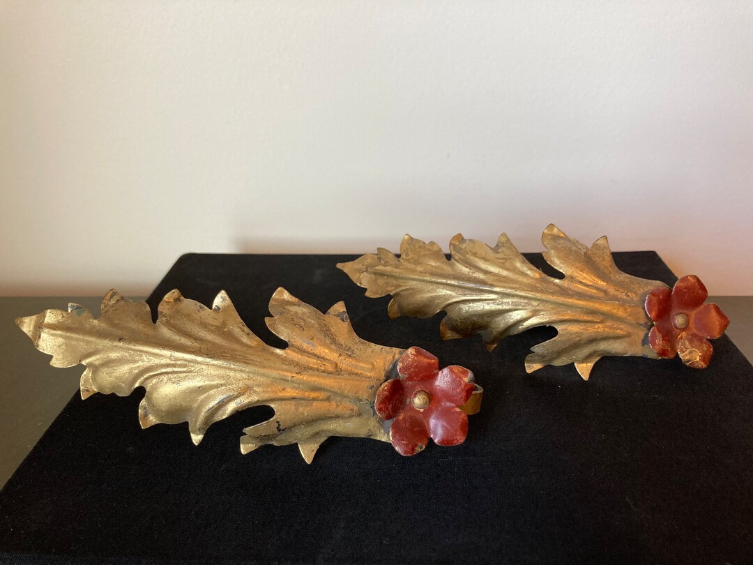 Vintage Gold Tone Metal Greek Acanthus Leaf Curtain Drape Tieback Hooks ...