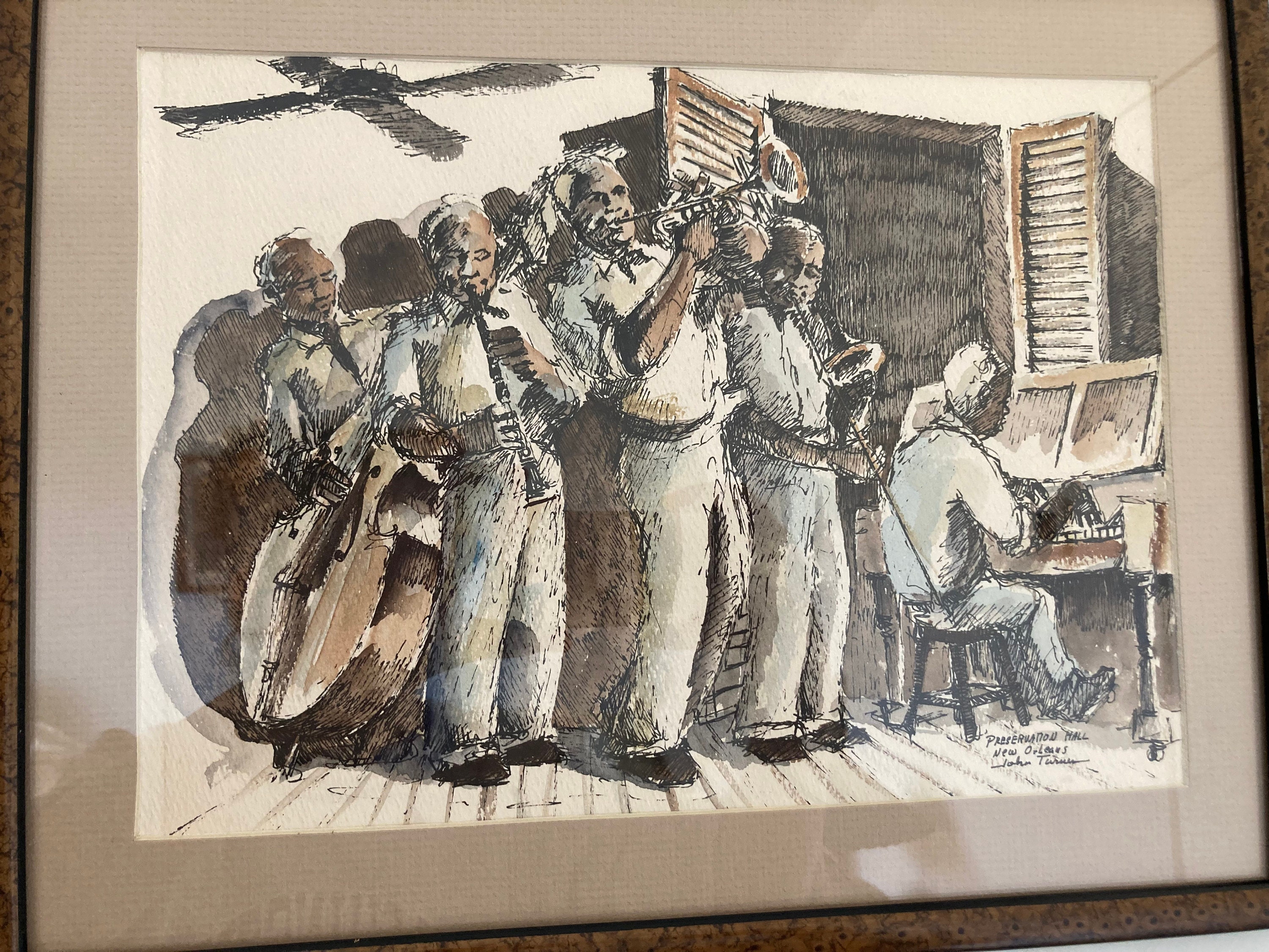 Vintage John Turner Ink and Watercolor Painting, Preservation Hall New ...