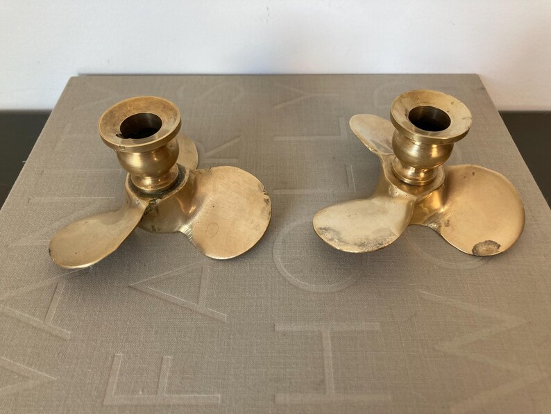 1970s Brass Propeller Candle Holder Set, Nautical, Industrial ...