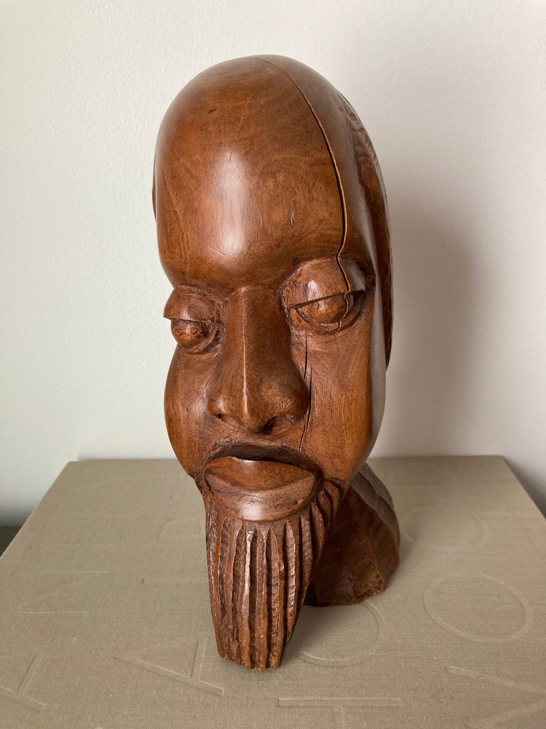 Vintage African Hand Carved Wood Head Bust Sculpture, Tribal Folk Art ...