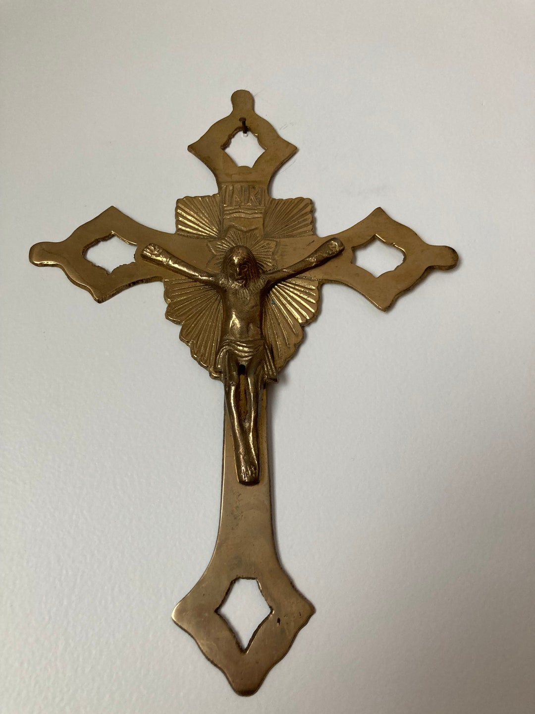 Vintage Solid Brass INRI Crucifix Cross, Religious Memorabilia ...