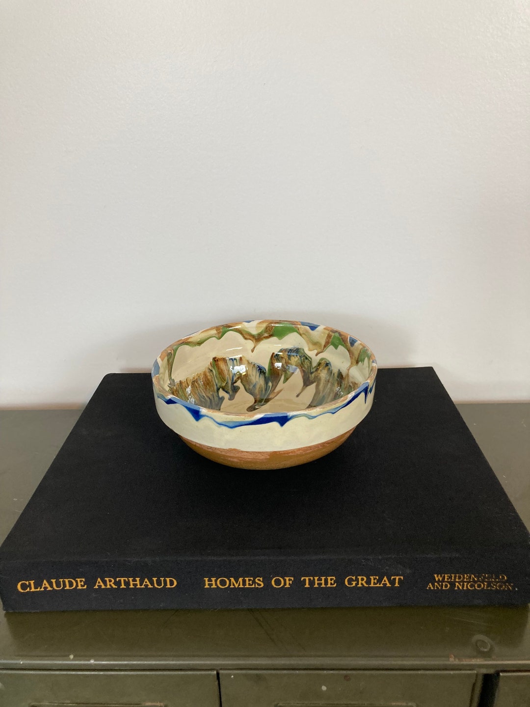 Vintage Handcrafted Ceramic Bowl or Ramekin, Glazed Clay Marbling Hand ...
