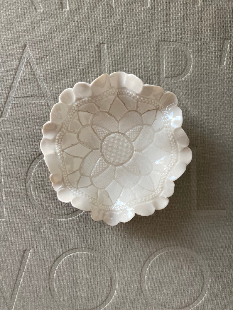 Vintage White Handmade Artist Marked Trinket Dish Ring Dish - Etsy