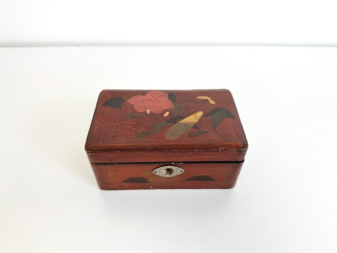 Vintage Japanese Red Lacquer Box Painted Floral Design - Etsy